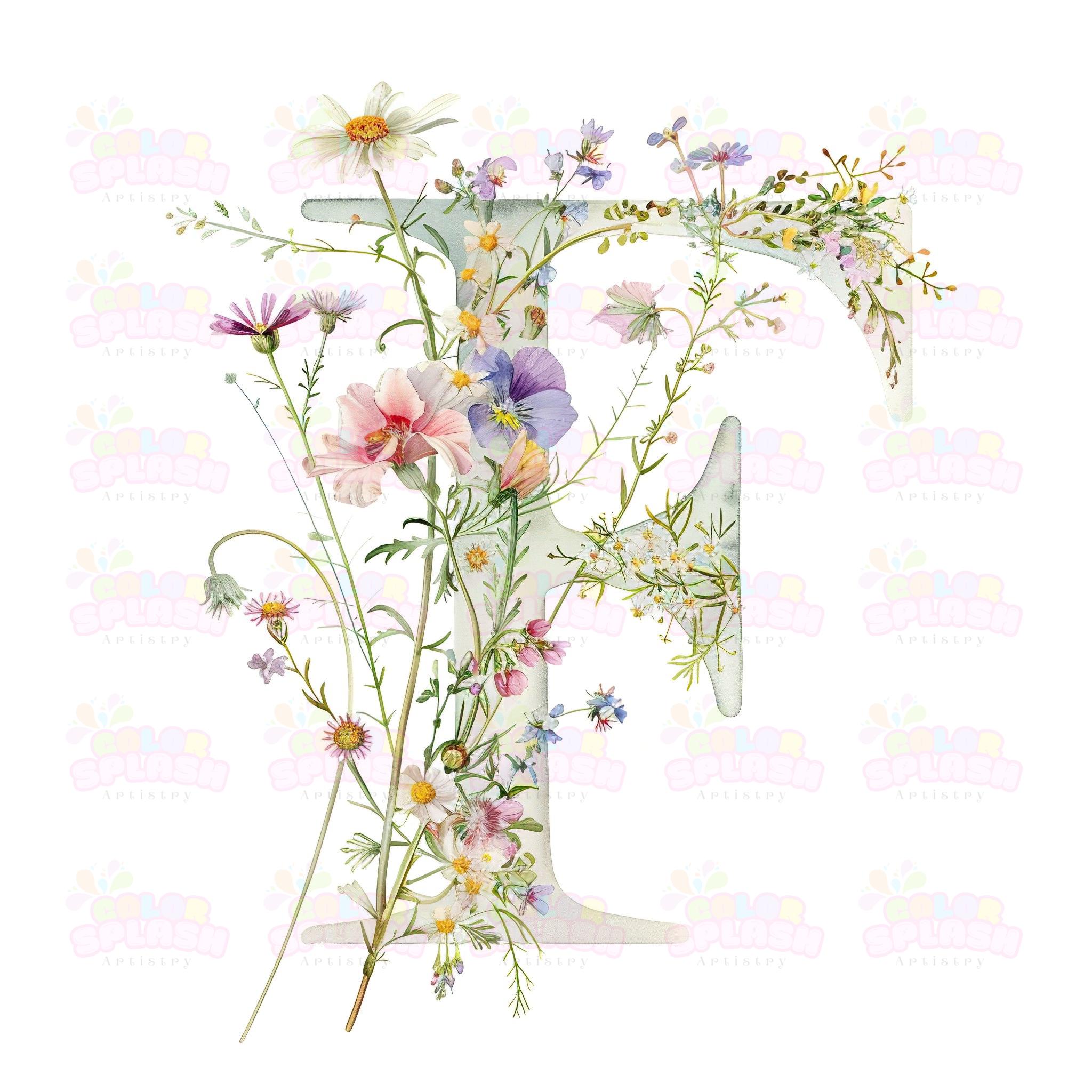27 Watercolor Floral Alphabet Letters - Wildflower Garland Initials Art ...