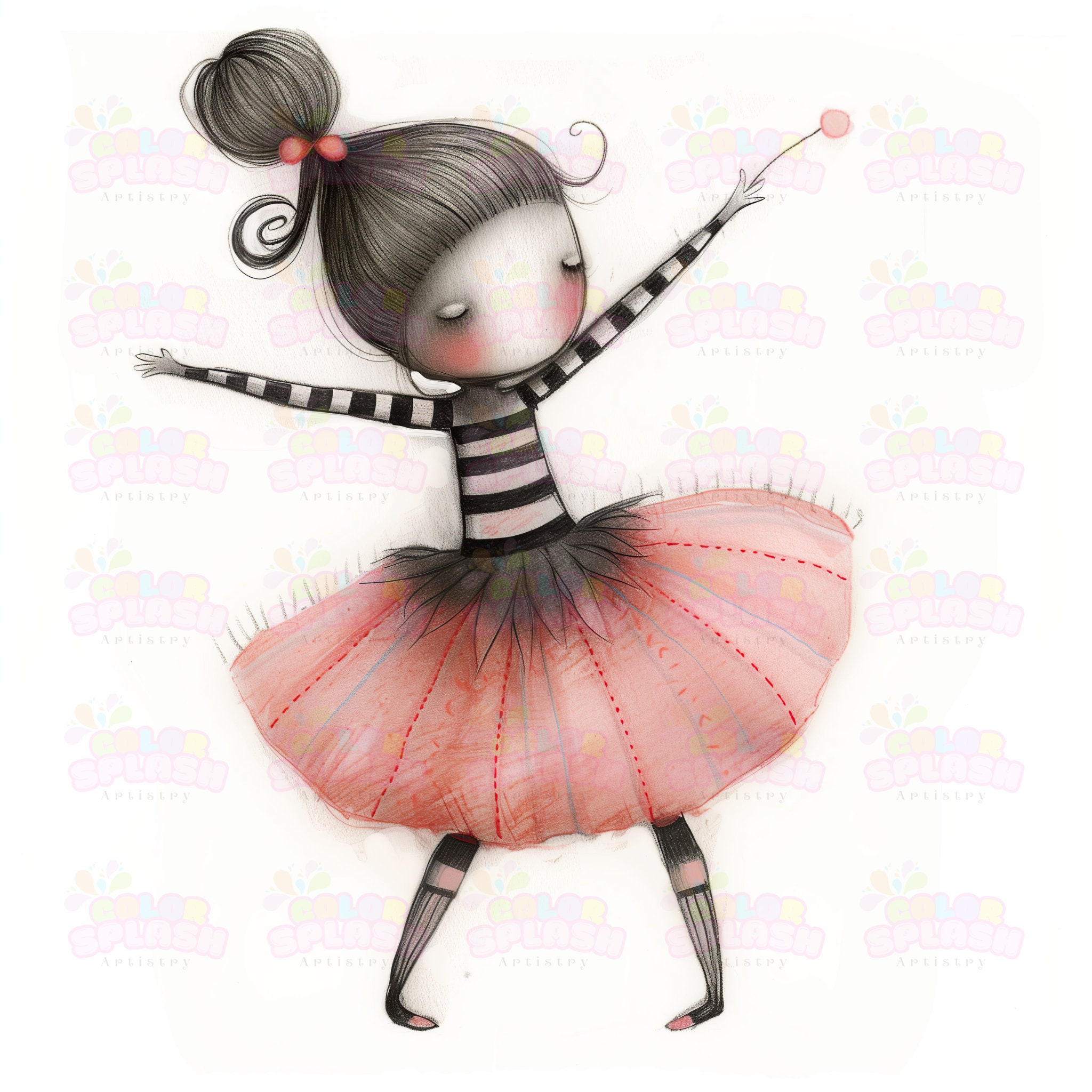 14 Whimsical Ballerina Girl Dancing Clipart, Pink & Black Ballet Dress ...