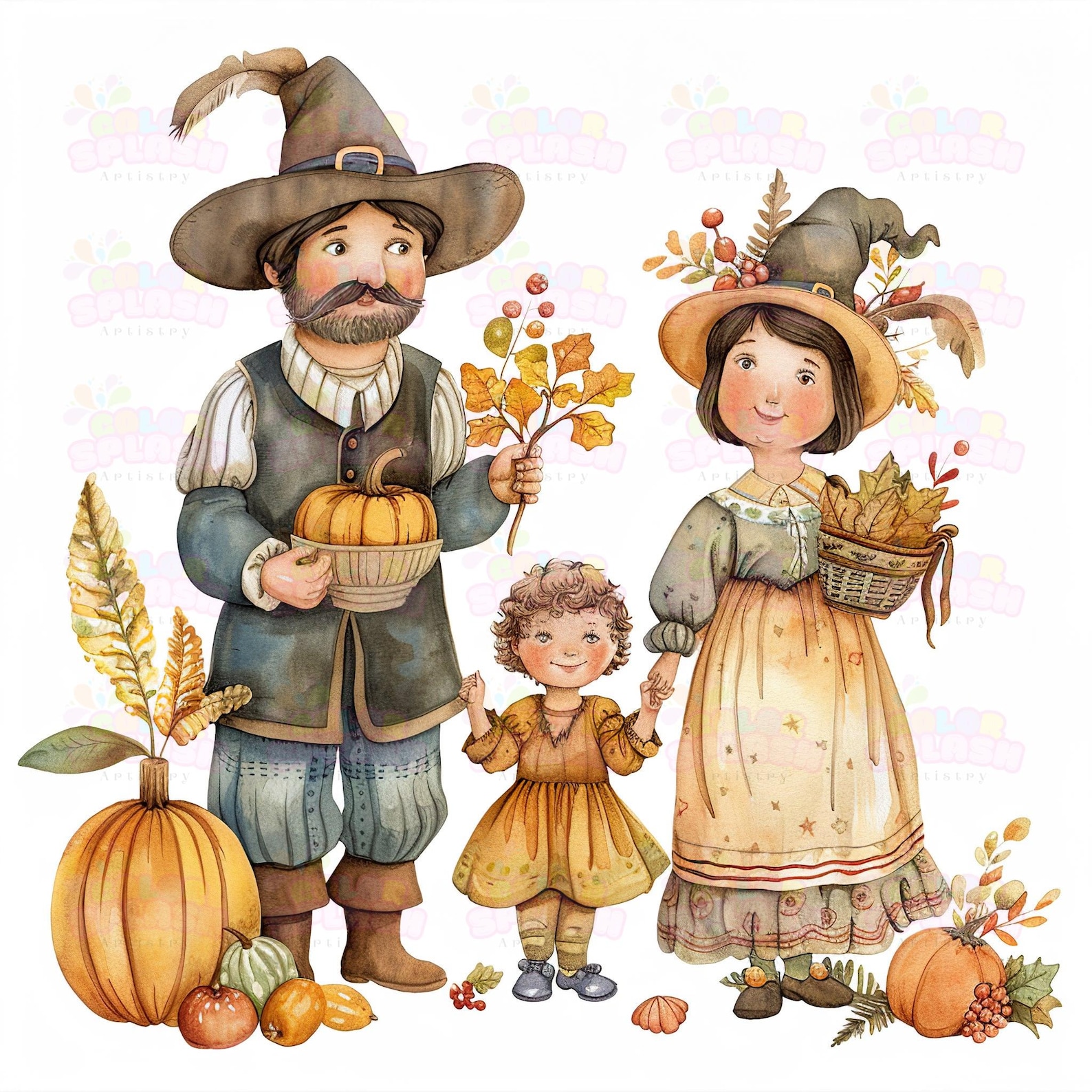 15 Cute Pilgrims and Native Americans Clipart Thanksgiving PNG Pilgrim ...