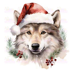 11 Cute Watercolor Christmas Wolf Wearing Santa Hat | Festive Wolf ...