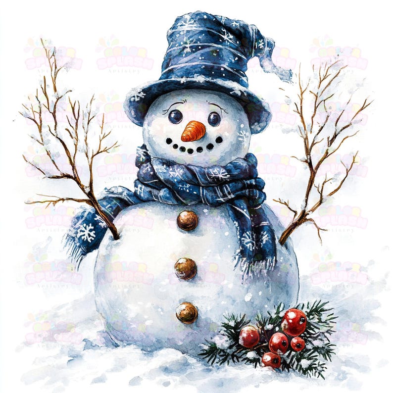 17 Watercolor Snowman Clipart Cute Winter Decor Christmas Art Printable ...