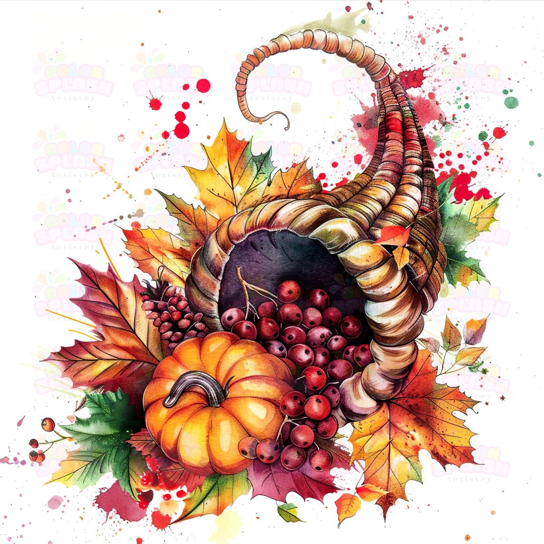 20 Cornucopia Clipart - Autumn Decor and Thanksgiving Art for Harvest ...