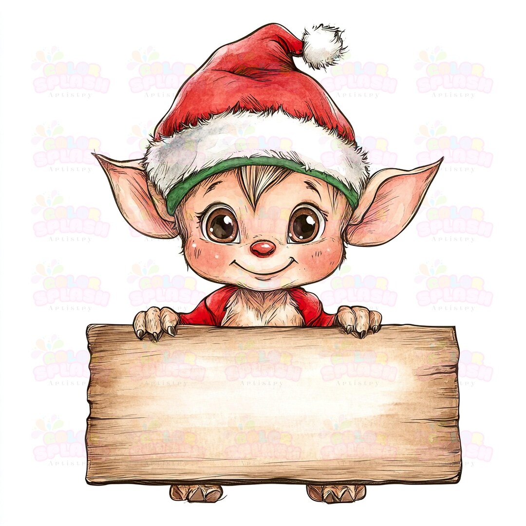 16 Adorable Christmas Elf Watercolor Art - Cute Elf With Sign, Festive ...