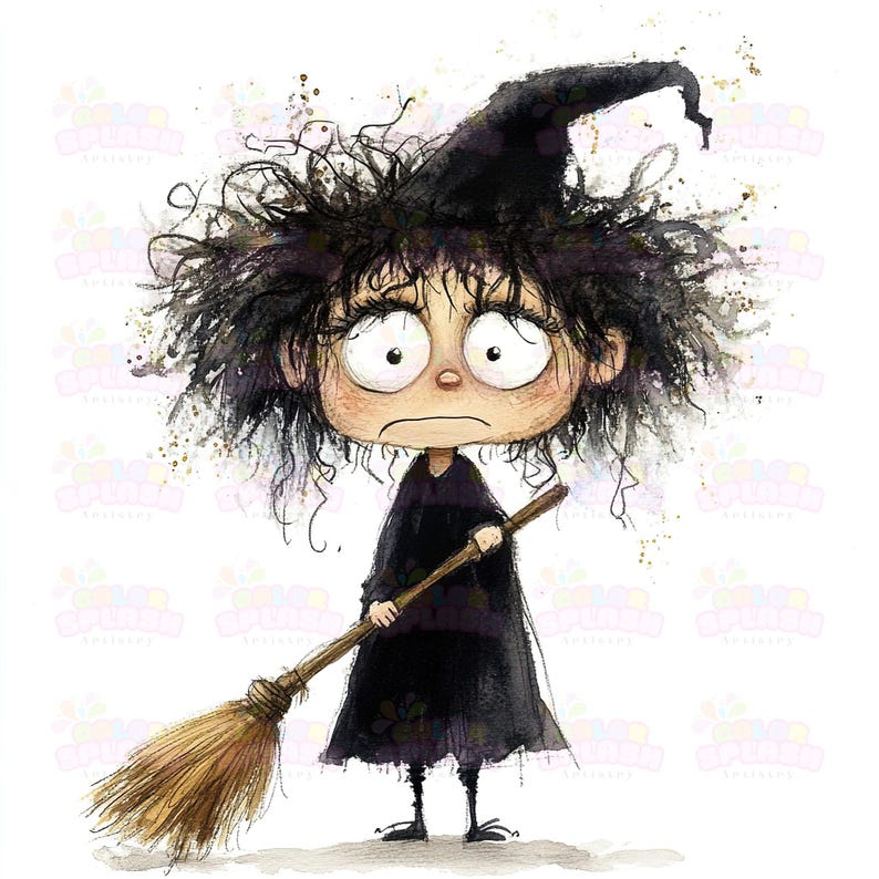 16 Cute Frazzled Witch Watercolor Illustration | Humorous Art With ...