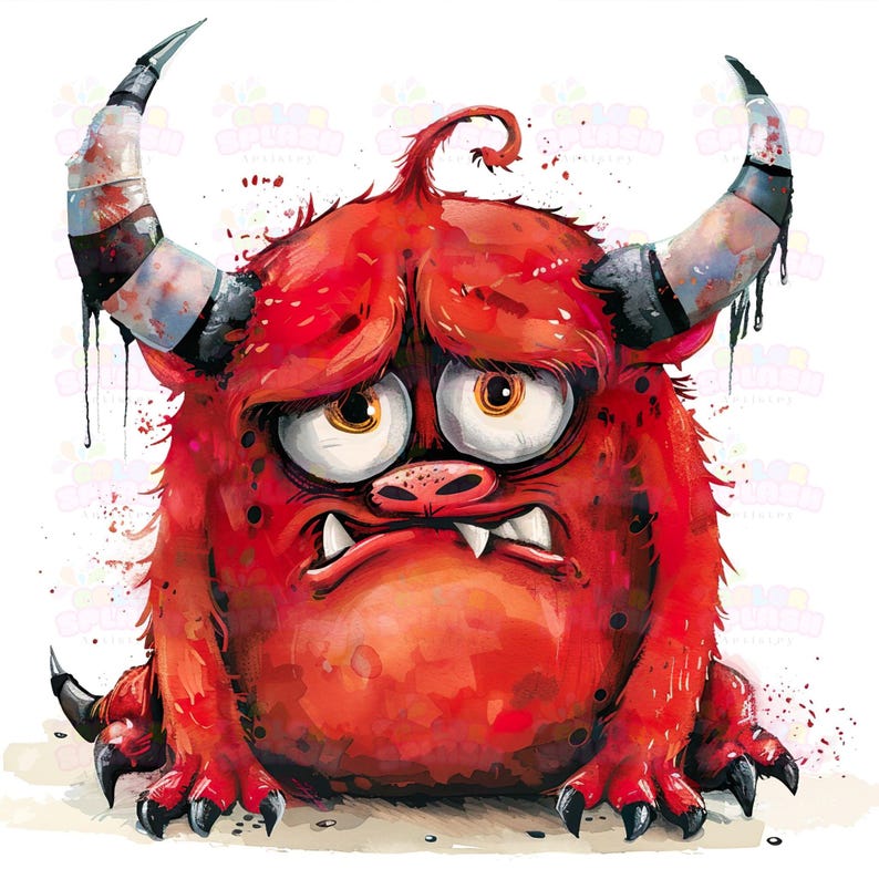 20 Adorable Mischievous Red Monster With Horns - Cute Monster Art for ...