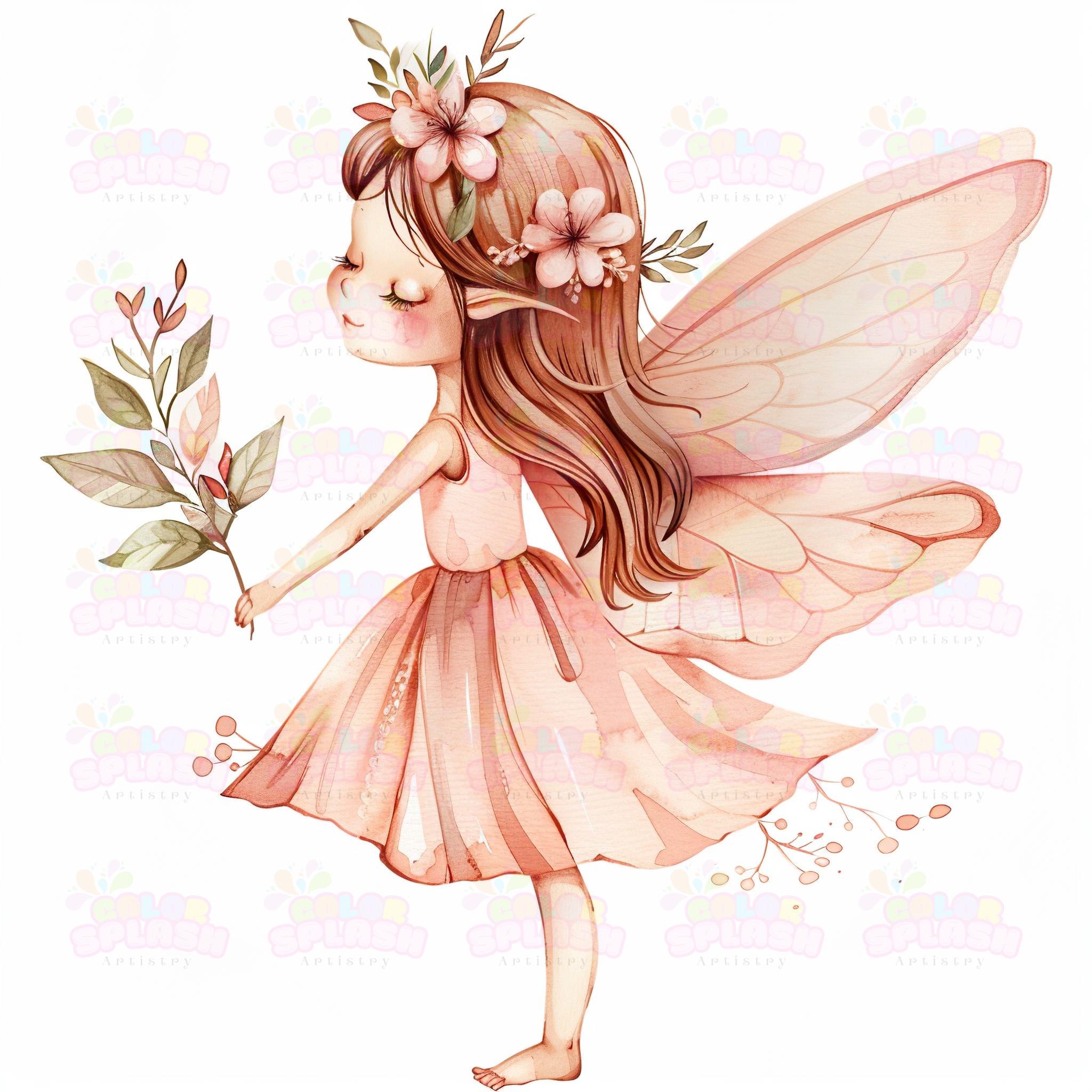 15 Whimsical Watercolor Fairy Clipart | Cute Nursery Decor | Light Pink ...