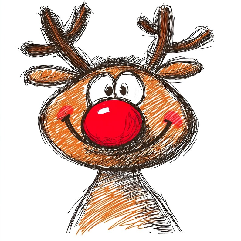 19 Adorable Hand-drawn Rudolph the Red Nose Reindeer Clipart | Cute ...