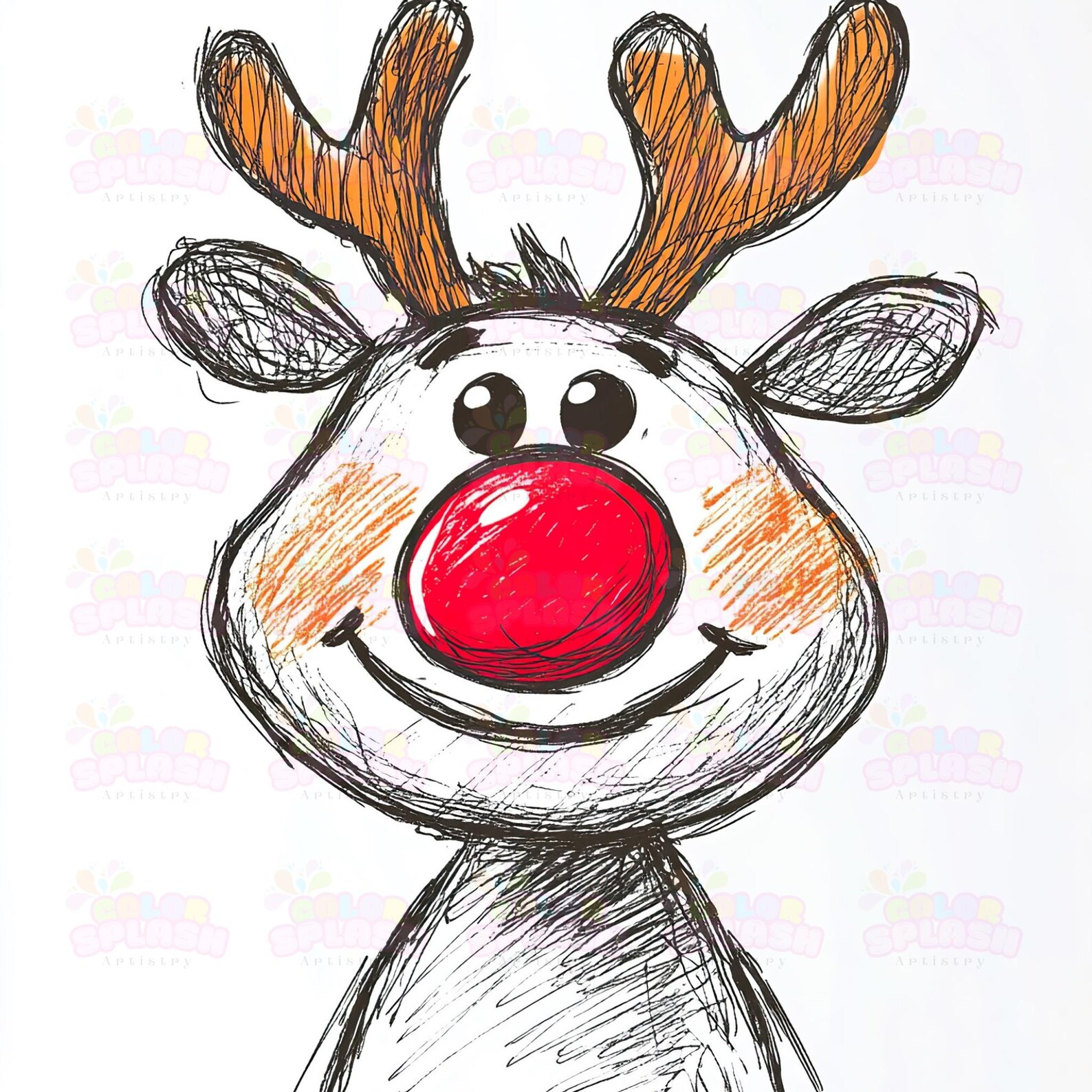 19 Adorable Hand-drawn Rudolph the Red Nose Reindeer Clipart | Cute ...