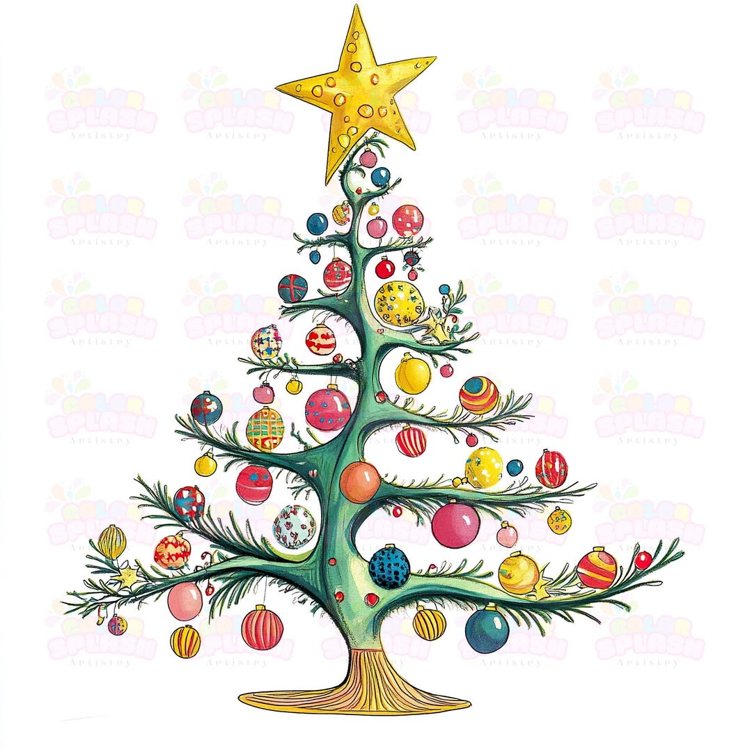 11 Whimsical Crooked Christmas Tree Clipart | Elongated Tree With ...