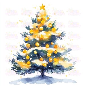 19 Yellow Christmas Tree Clipart | High Resolution Watercolor Vector ...