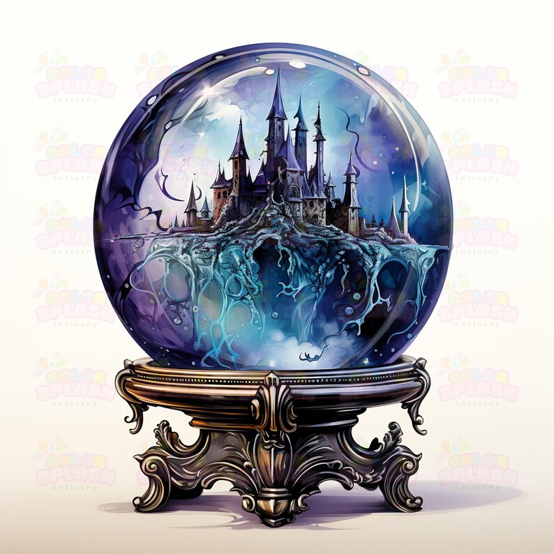 14 Watercolor Witch Clipart With Magical Crystal Ball | Enchanted ...