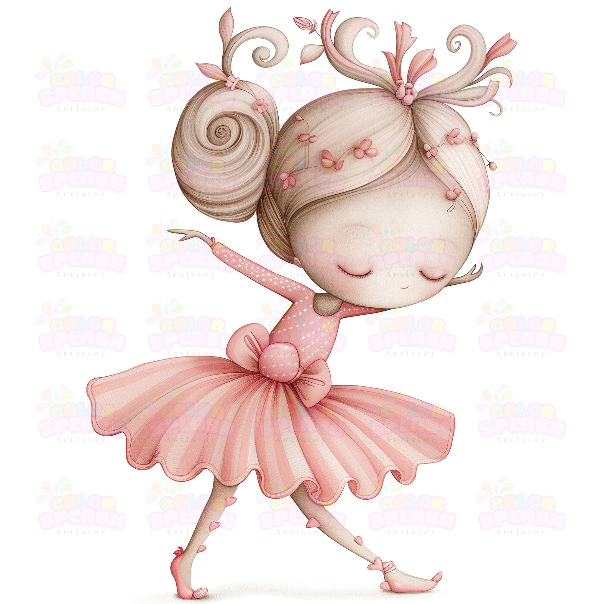 14 Whimsical Ballerina Girl Dancing Clipart, Pink Ballet Dress, Light ...