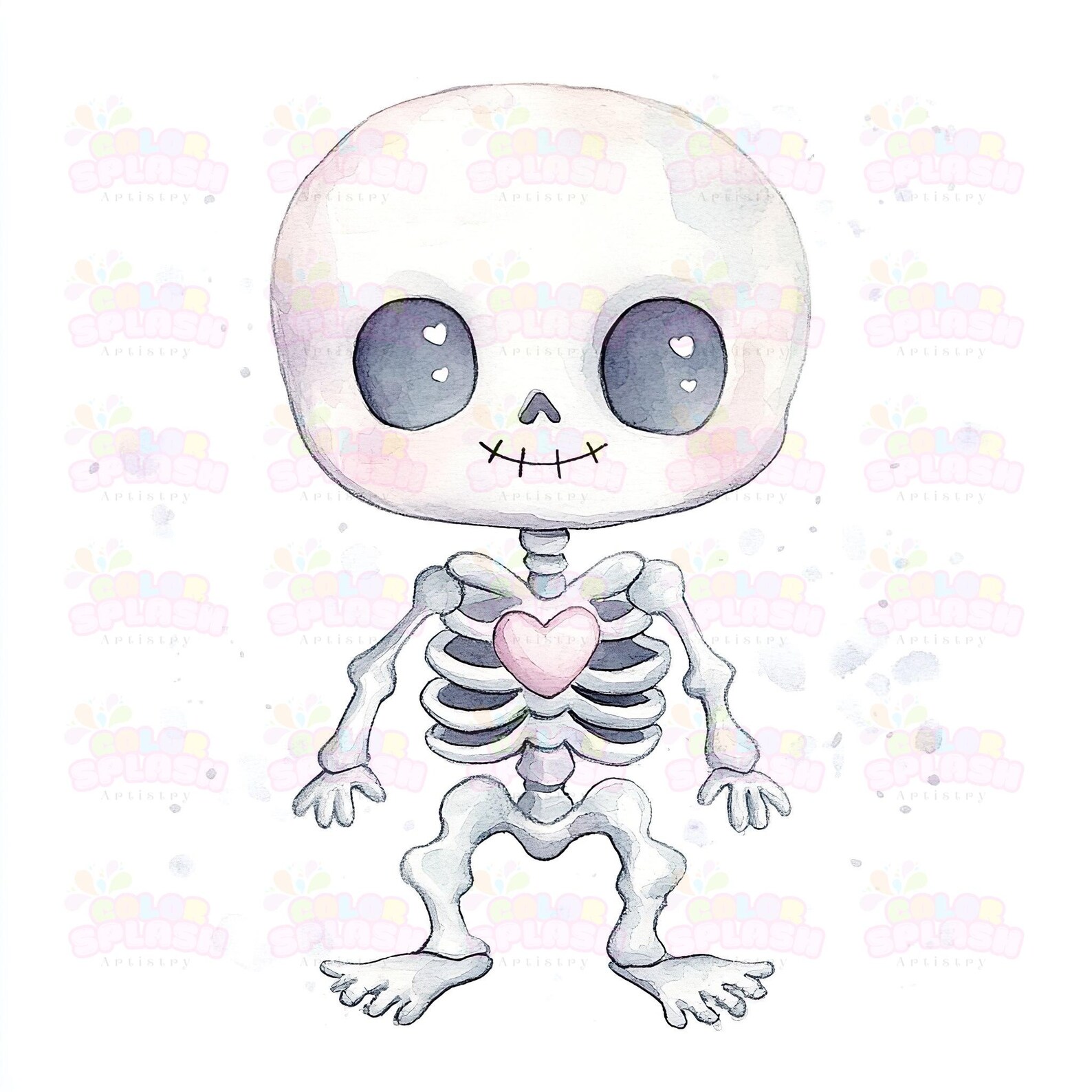 12 Adorable Mini Skeleton Watercolor Art | Cute Skull Clipart With ...