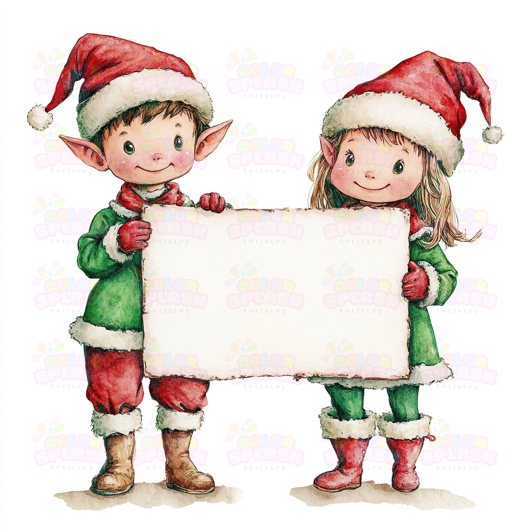 16 Adorable Christmas Elf Clipart - Cute Elf Boy & Girl Holding Large ...