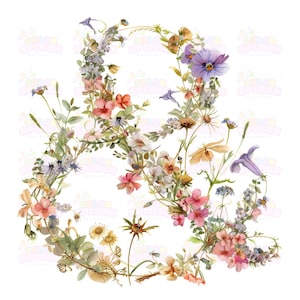 27 Watercolor Floral Alphabet Letters - Wildflower Garland Initials Art ...