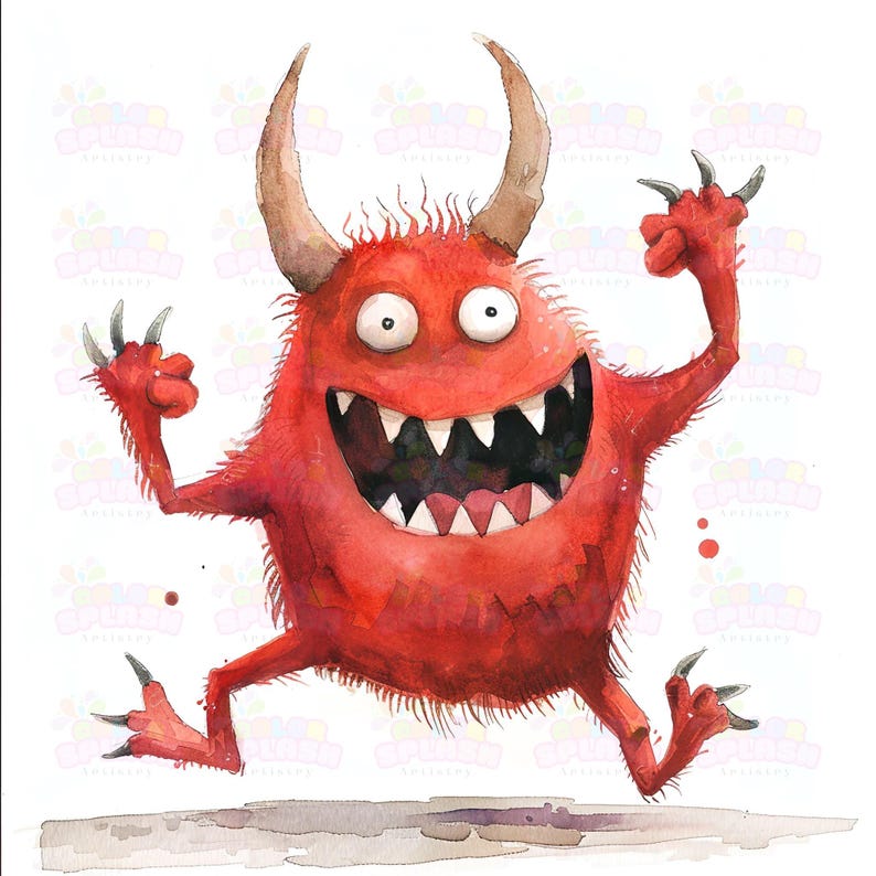 20 Adorable Mischievous Red Monster With Horns - Cute Monster Art for ...