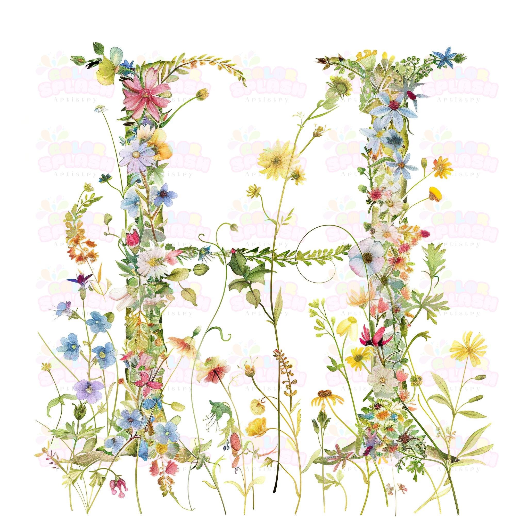 27 Watercolor Floral Alphabet Letters - Wildflower Garland Initials Art ...