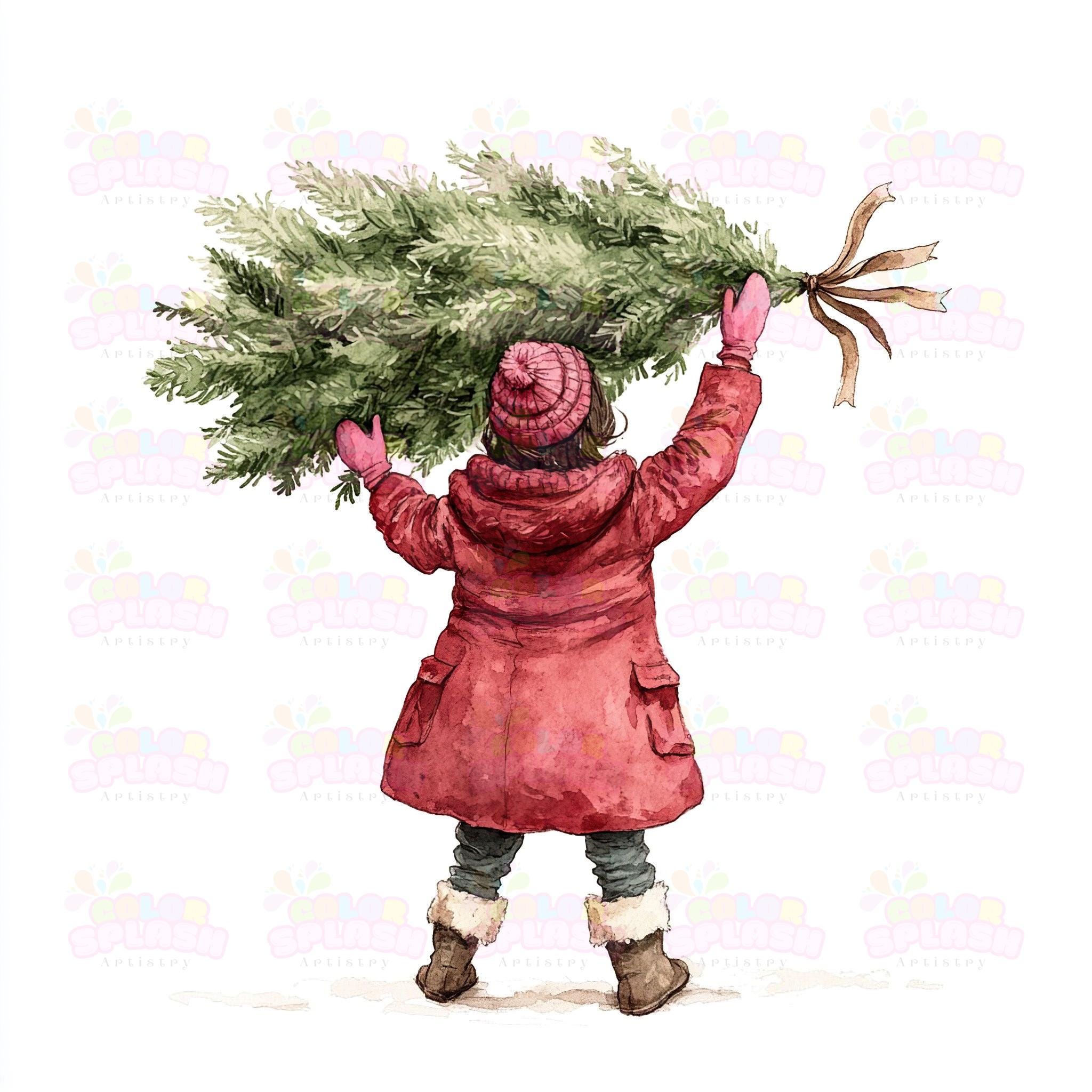 14 Charming Illustration of a Person Holding up a Christmas Tree in a ...