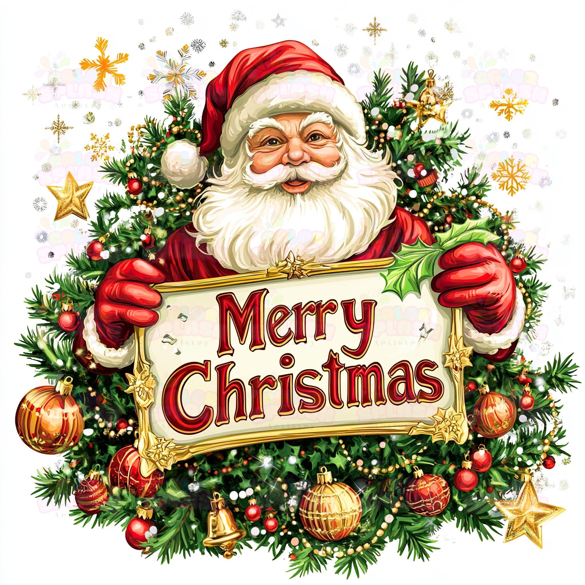 12 Charming Santa Claus Clipart | Merry Christmas Sign With Colorful ...