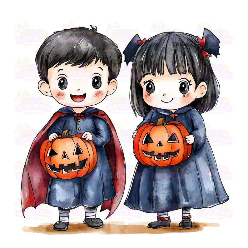 20 Children Dressed as Vampires Clipart | Kawaii Halloween Trick-or ...