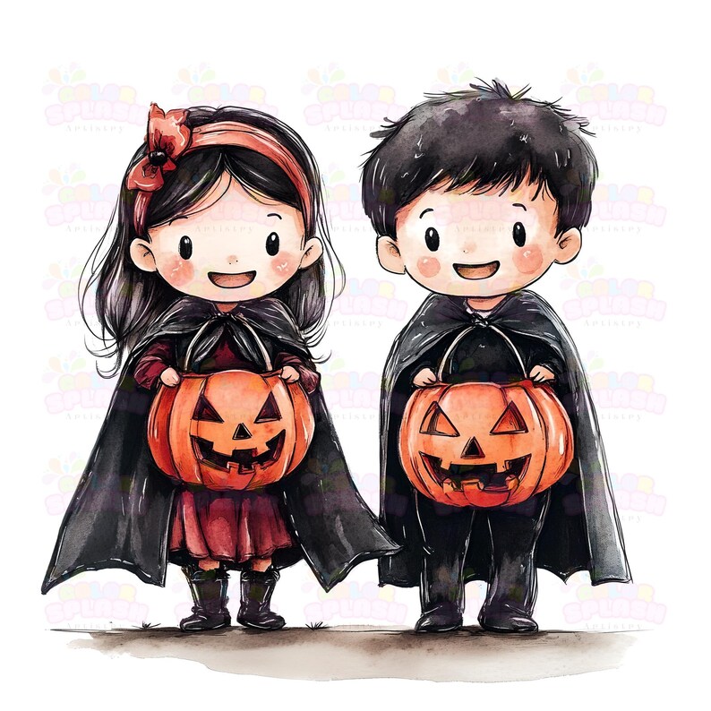 20 Children Dressed as Vampires Clipart | Kawaii Halloween Trick-or ...
