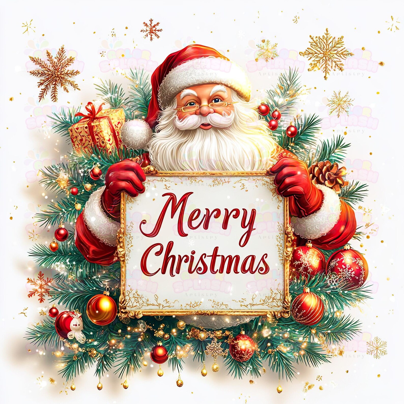 12 Charming Santa Claus Clipart | Merry Christmas Sign With Colorful ...