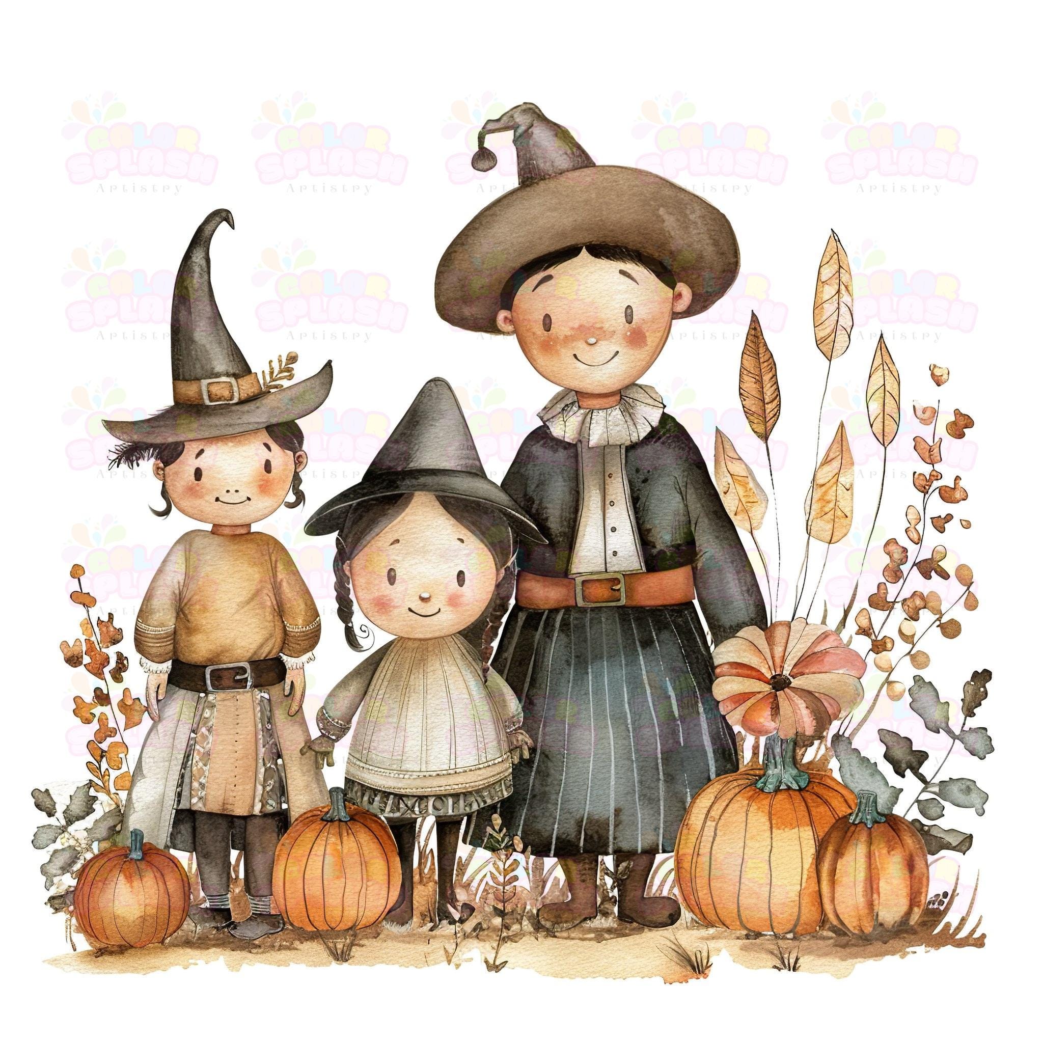 15 Cute Pilgrims and Native Americans Clipart | Thanksgiving PNG ...