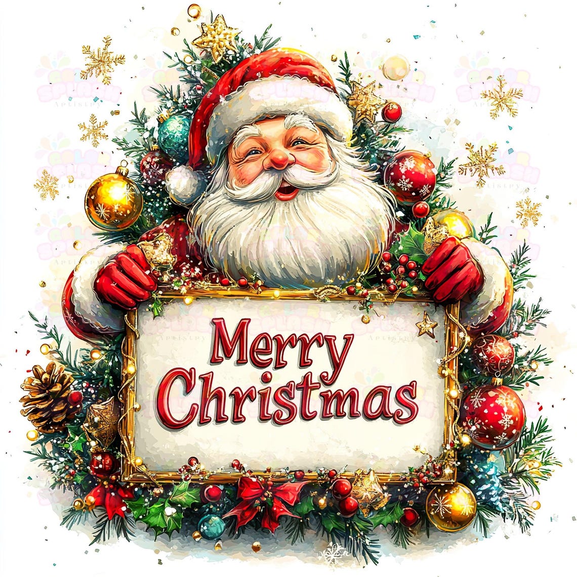 12 Charming Santa Claus Clipart | Merry Christmas Sign With Colorful ...