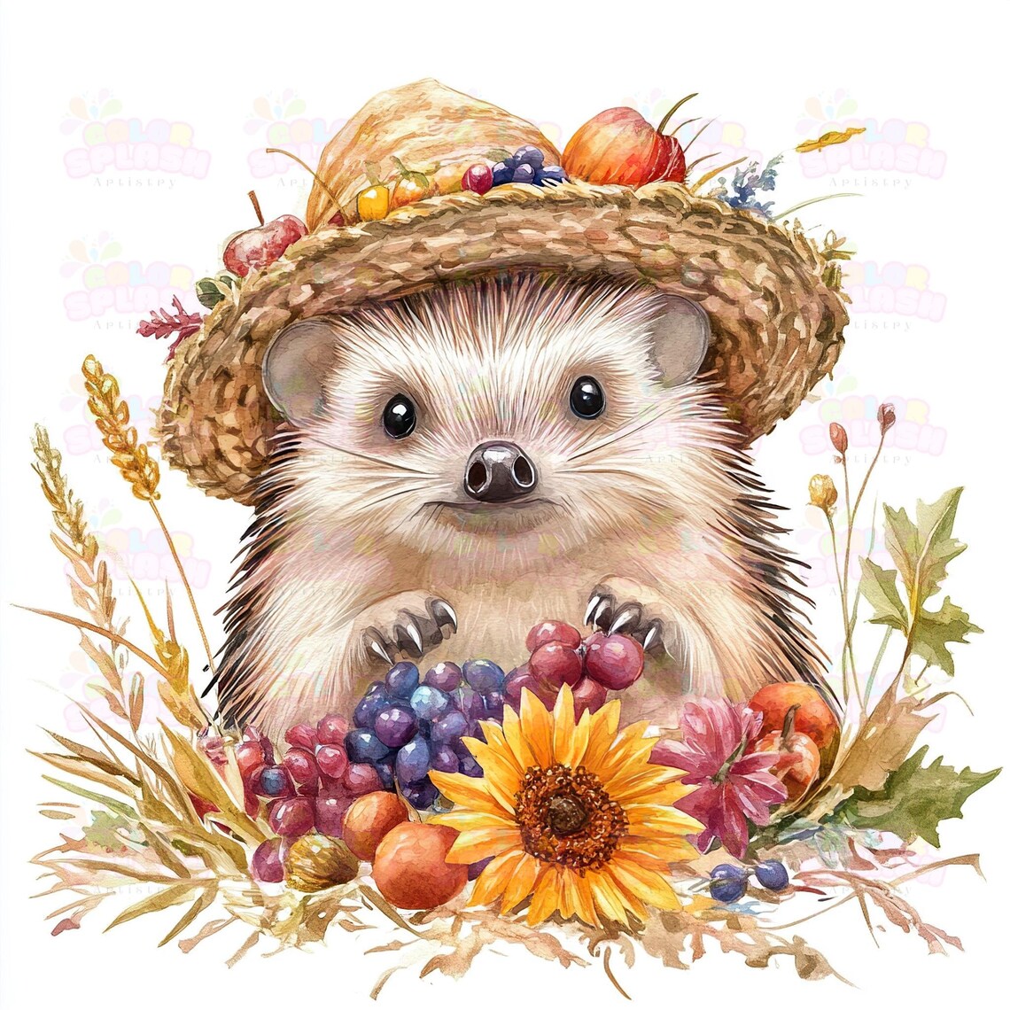12 Cute Fall Hedgehog Wearing Harvest Hat Clipart | Autumn Animal ...