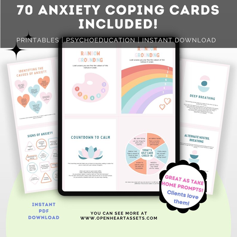 Anxiety Coping Skill Flashcard, Anxiety Relief, Panic Attack, Self-help ...