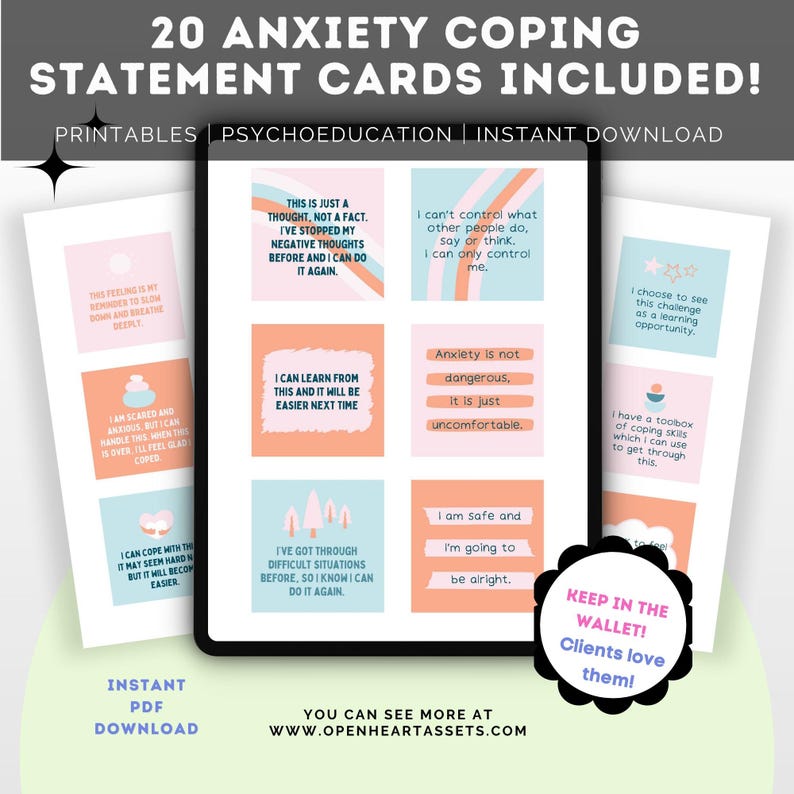 Anxiety Coping Skill Flashcard, Anxiety Relief, Panic Attack, Self-help ...