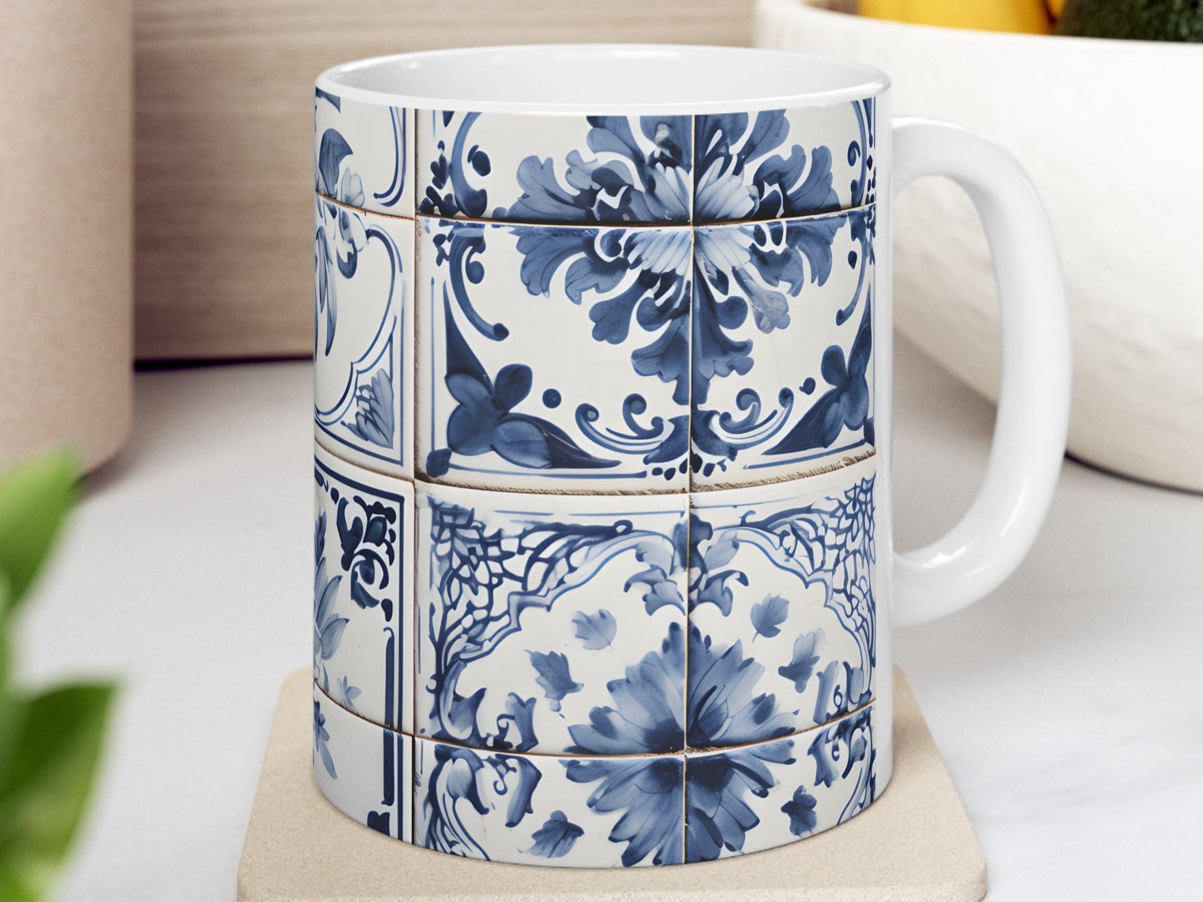 Coffee Mug Antique Tiles Delft Blue Design Dutch Style Delftware ...