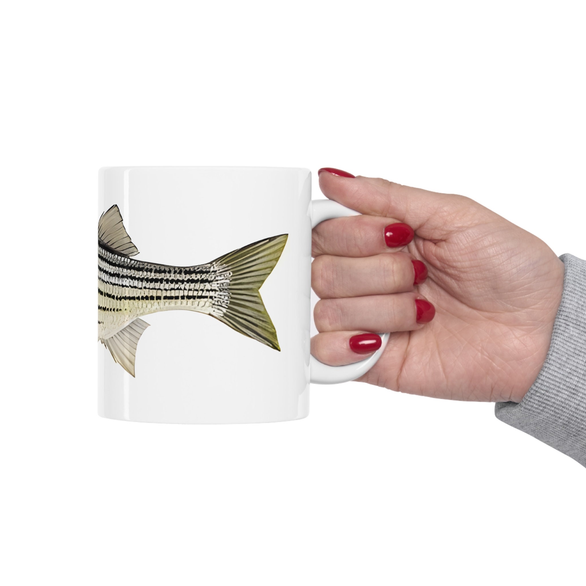 Coffee Mug Striped Bass Fish Illustration Angler Art Original Designer ...