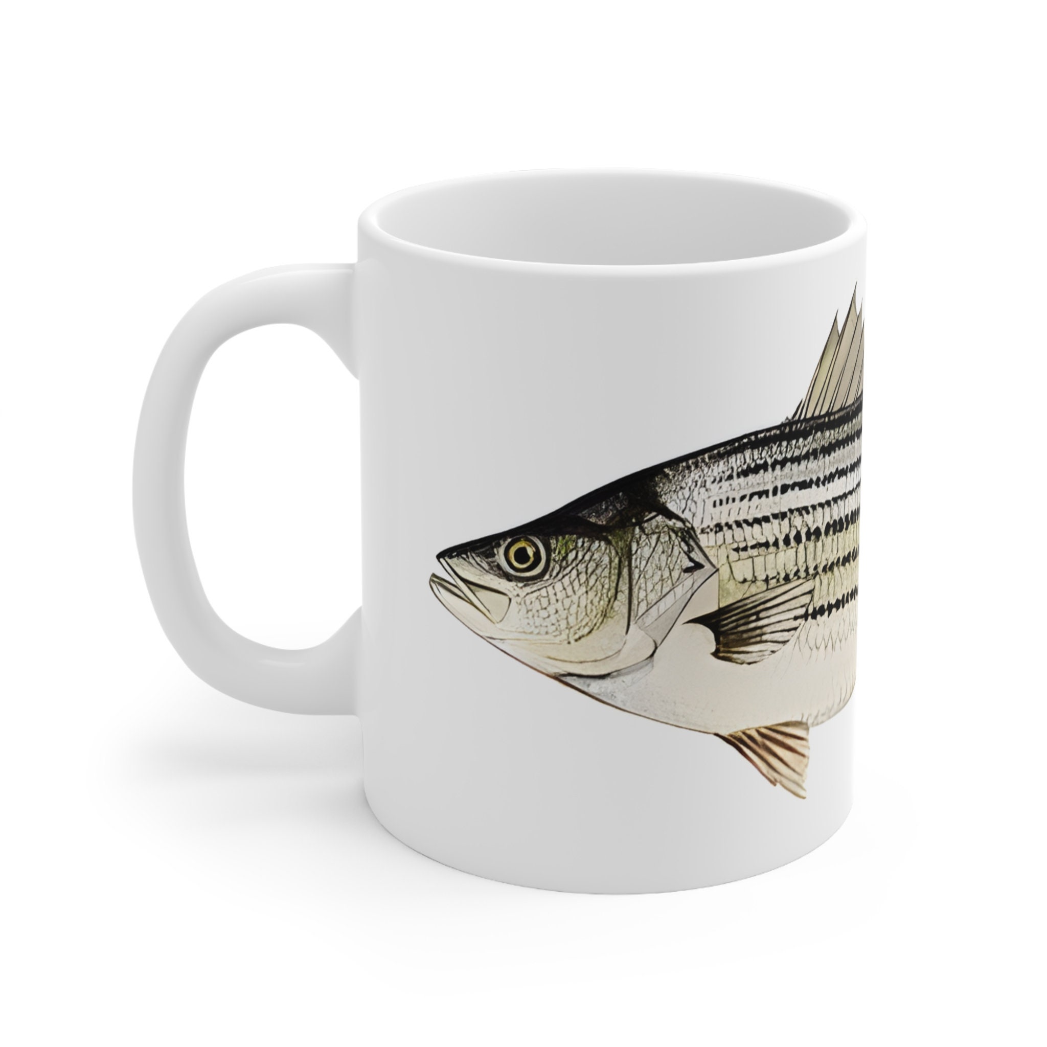 Coffee Mug Striped Bass Fish Illustration Angler Art Original Designer ...