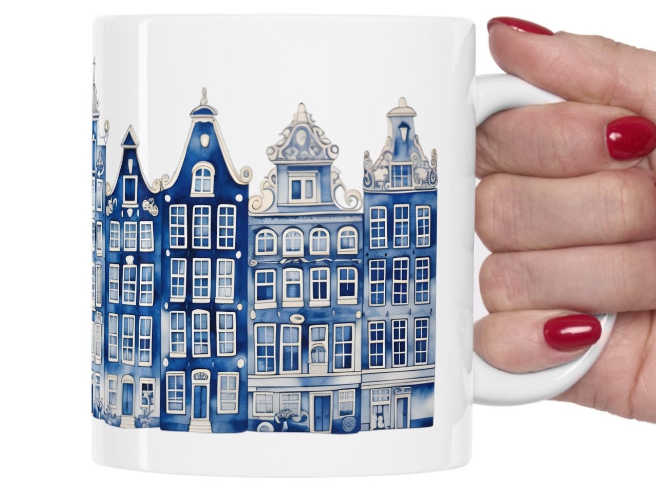 Coffee Mug Amsterdam Canal Houses Watercolor Delft Blue Style Designer ...