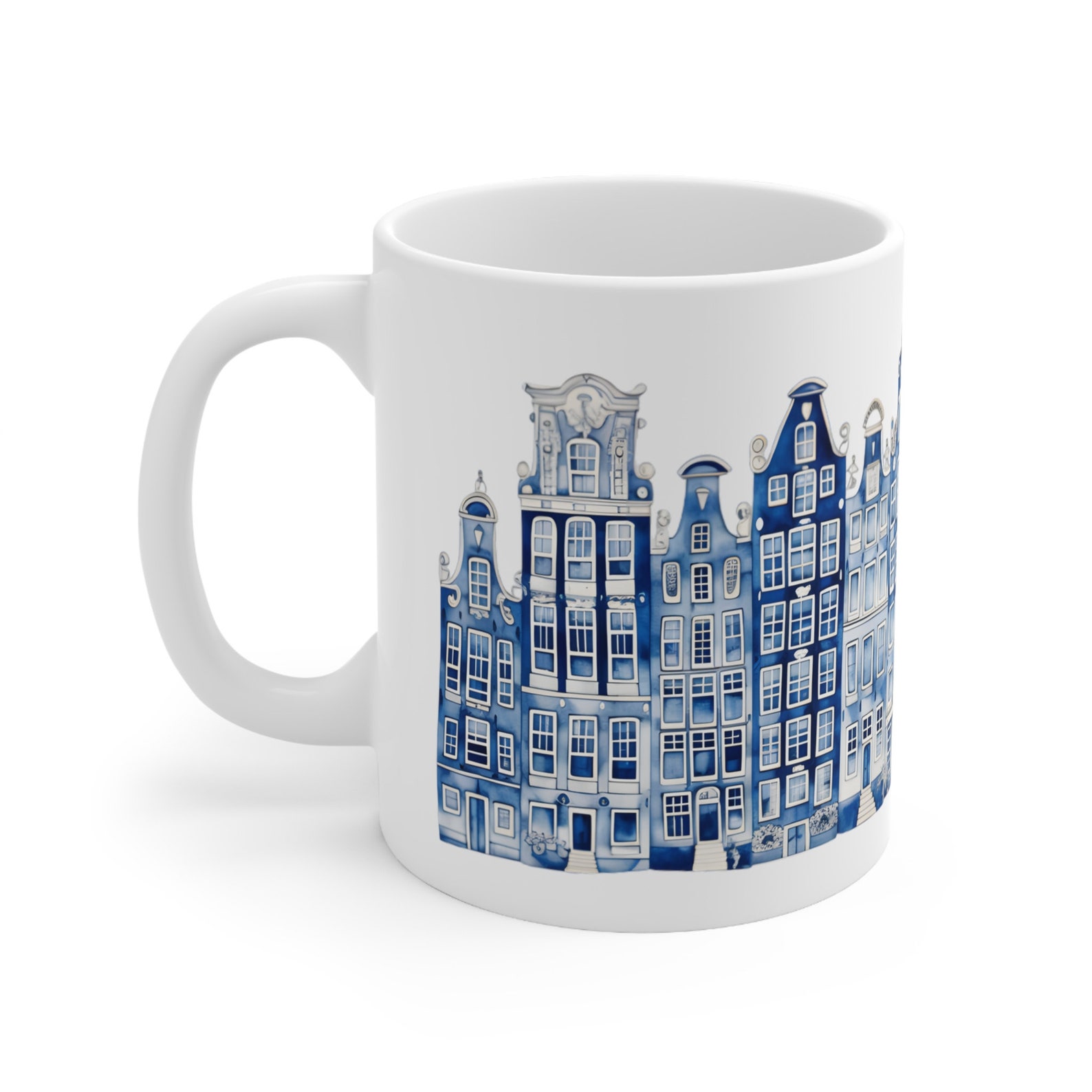 Coffee Mug Amsterdam Canal Houses Watercolor Delft Blue Style Designer ...