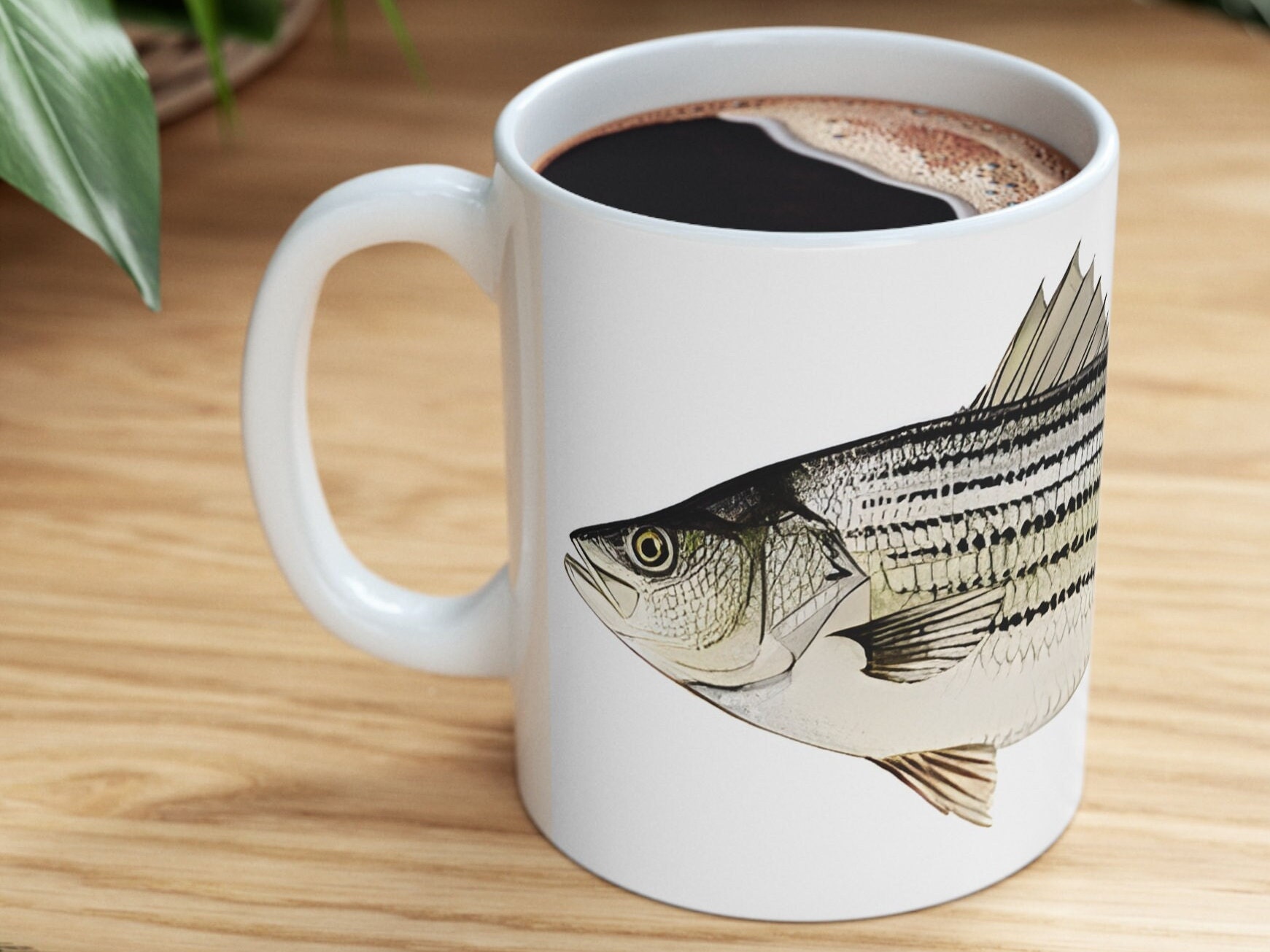 Coffee Mug Striped Bass Fish Illustration Angler Art Original Designer ...