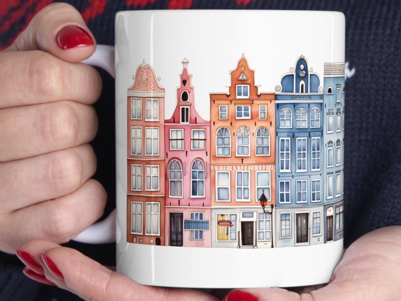 Coffee Mug Amsterdam Canal Houses Pastel Watercolor Designer Gift ...
