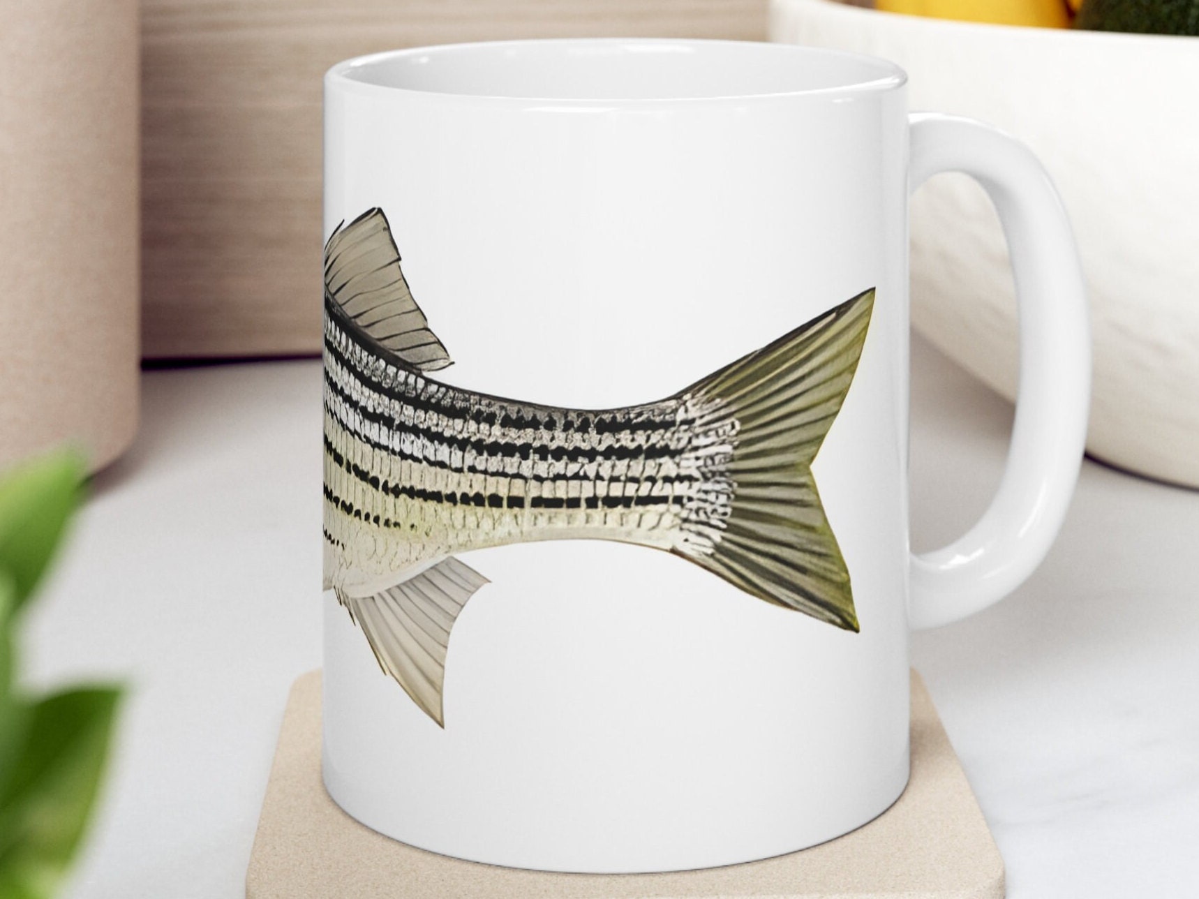 Coffee Mug Striped Bass Fish Illustration Angler Art Original Designer ...