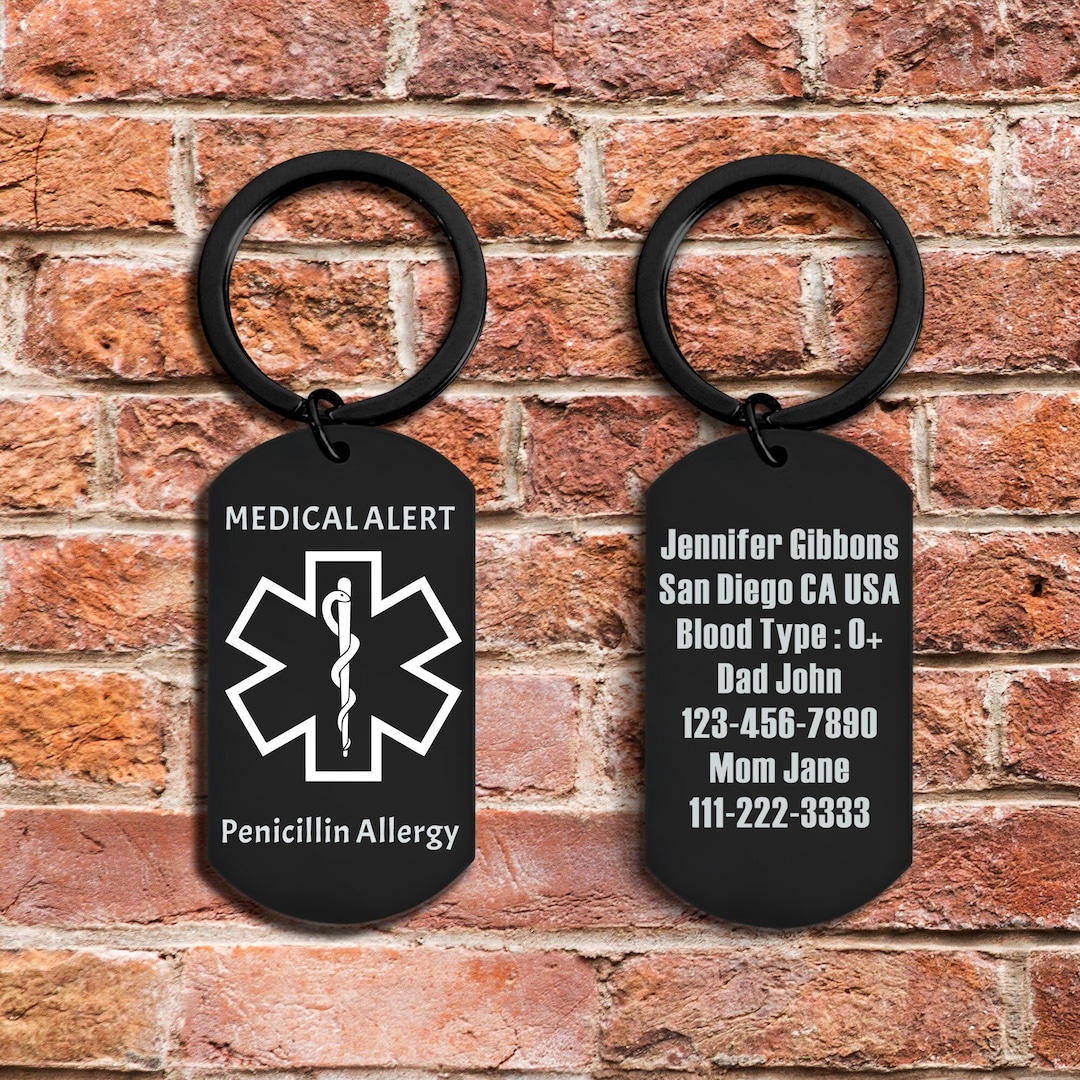 Personalized Medical Alert Keychain for Men,including Medical ...
