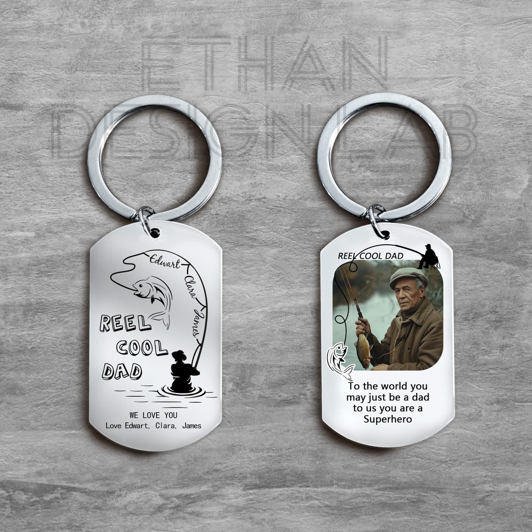 Reel Cool Dad Keychain , Custom Kids Picture Keychain for Dad , Picture ...