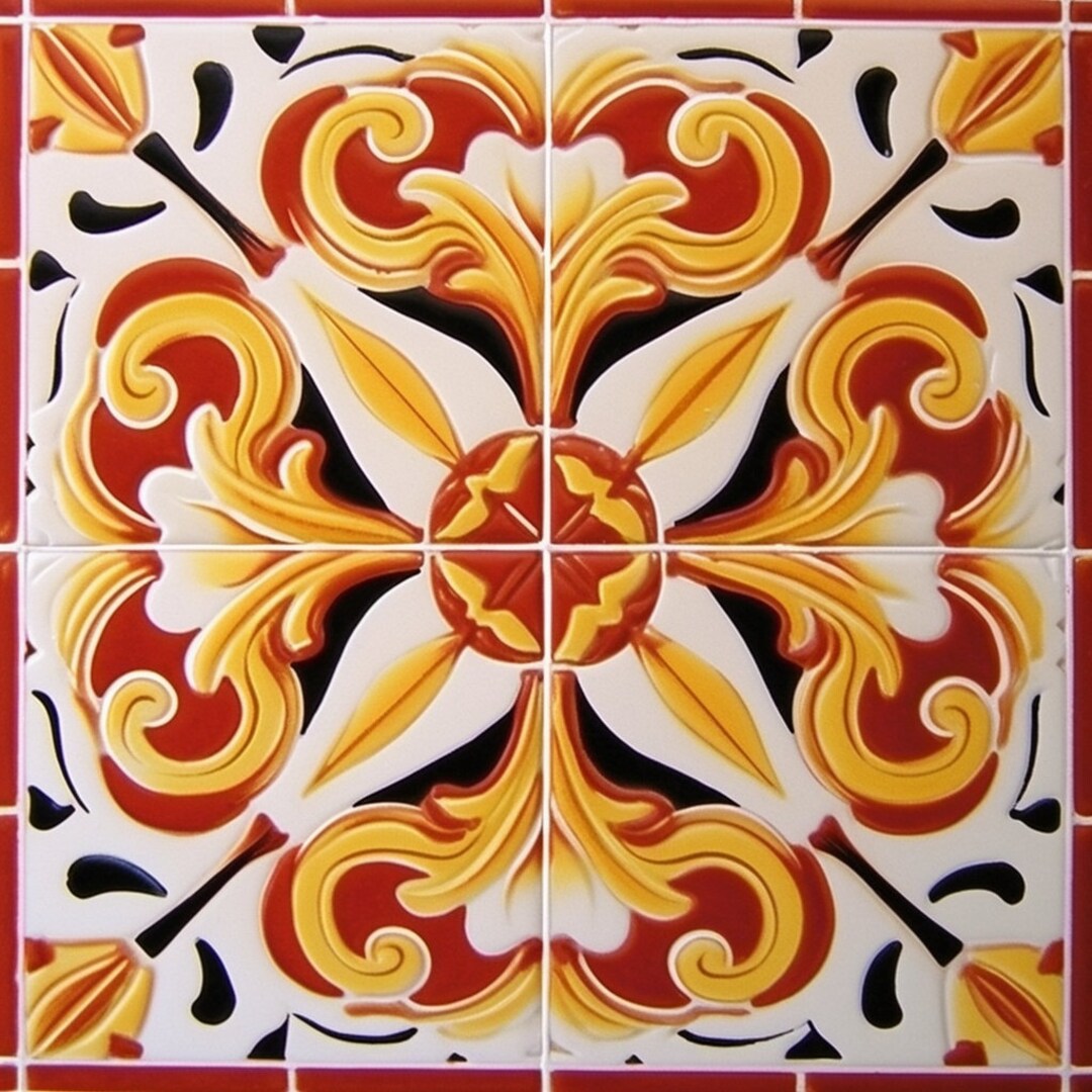 Terracotta Tile Tile Digital Art Italian Spanish Kitchen Bathroom ...