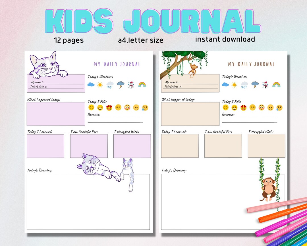 Kids Daily Journal Printable Kids Journal PDF Digital - Etsy