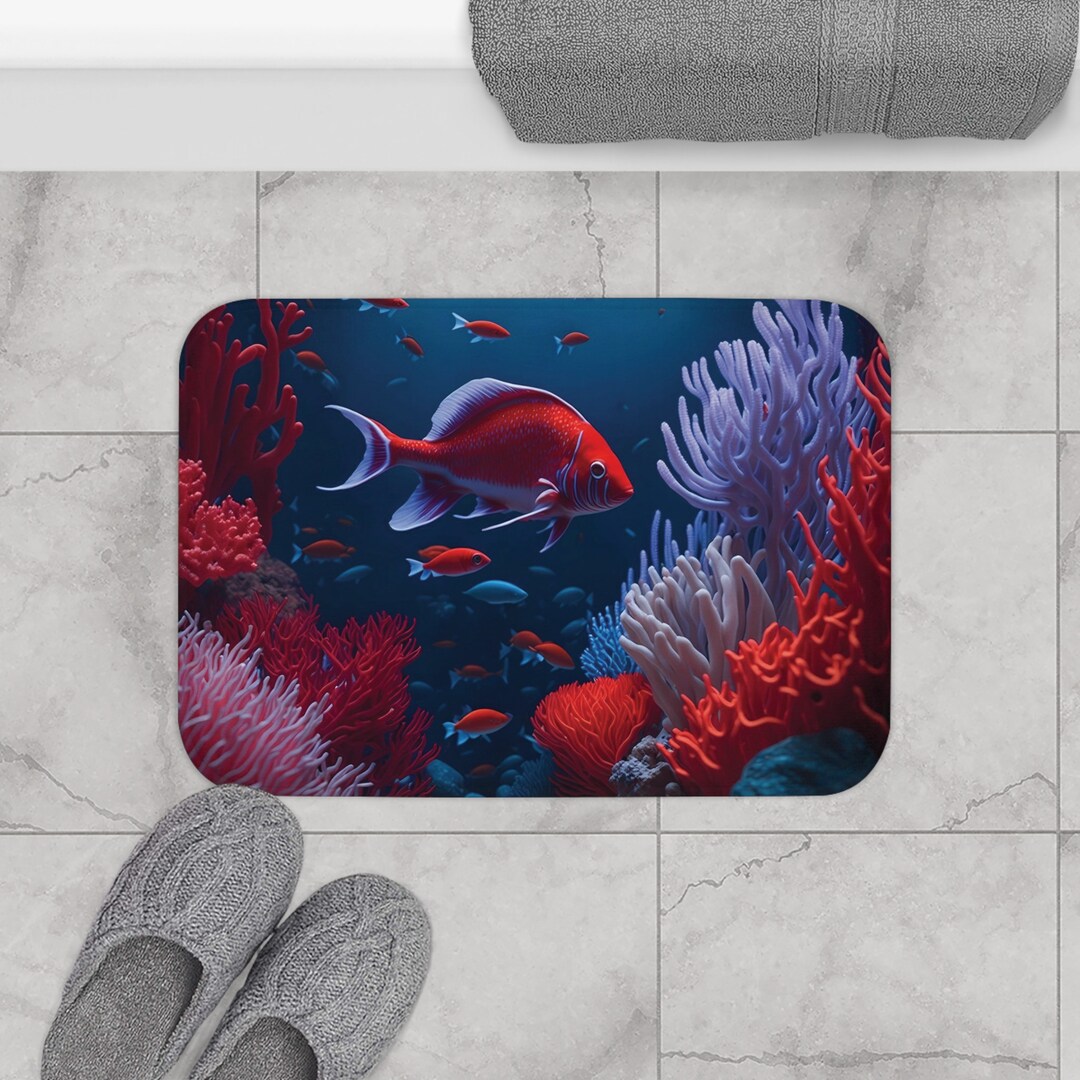 Underwater Sea Bath Mat | Ocean Fish Coral Design - Etsy