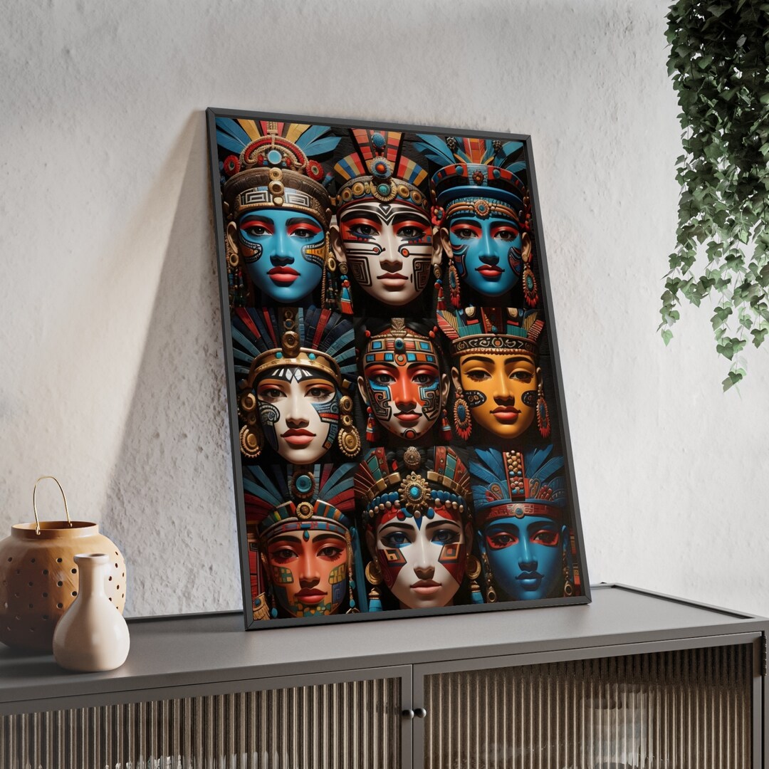 Big Poster With Wooden Frame of Aztec Queens, Ethnic Poster Comes With ...