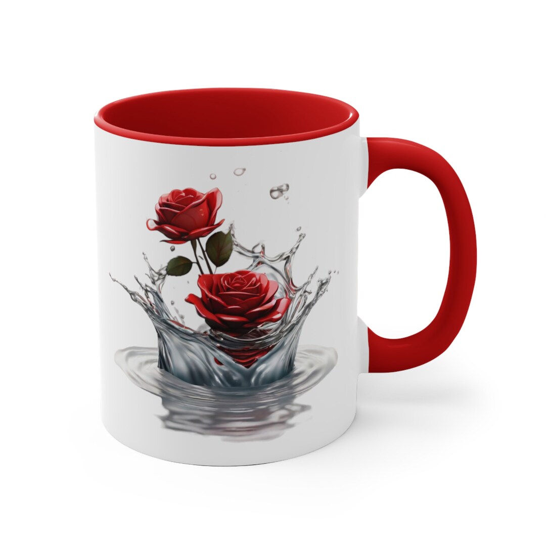 Red Rose Ceramic Mug, Abstract Floral Design, Colored Interior - Etsy
