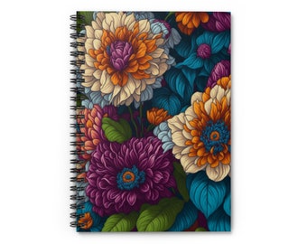 Floral Spiral Notebook, Ruled Line, Journal, Diary, Aesthetic, Flower ...