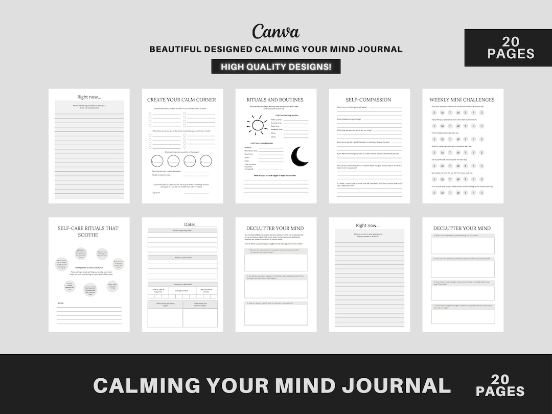 Mindfulness Journal | Calm Your Mind Planner | Printable Wellness ...