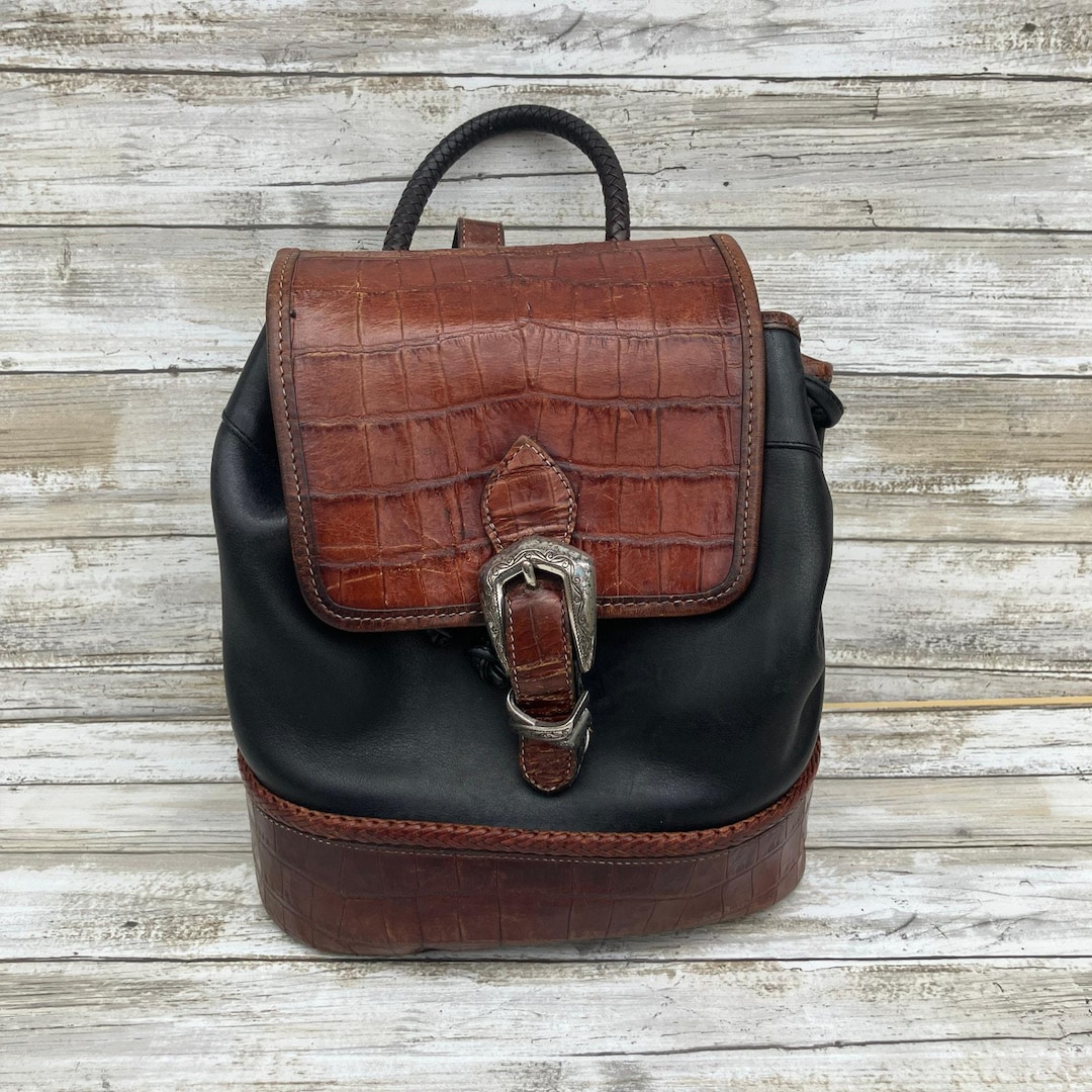 VTG Brighton Backpack Purse Black Brown Croc Embossed 90s Boho Chunky Western - Etsy