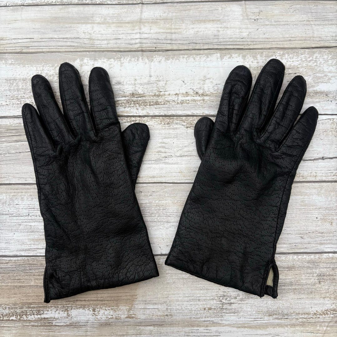 VTG Fownes Leather Gloves Sz 6.5 Black Acrylic Lined Winter Driving ...